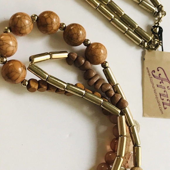 Fizz | Jewelry | Fizz Double Strand Necklace Wood Beads Gold Tone 3638 ...